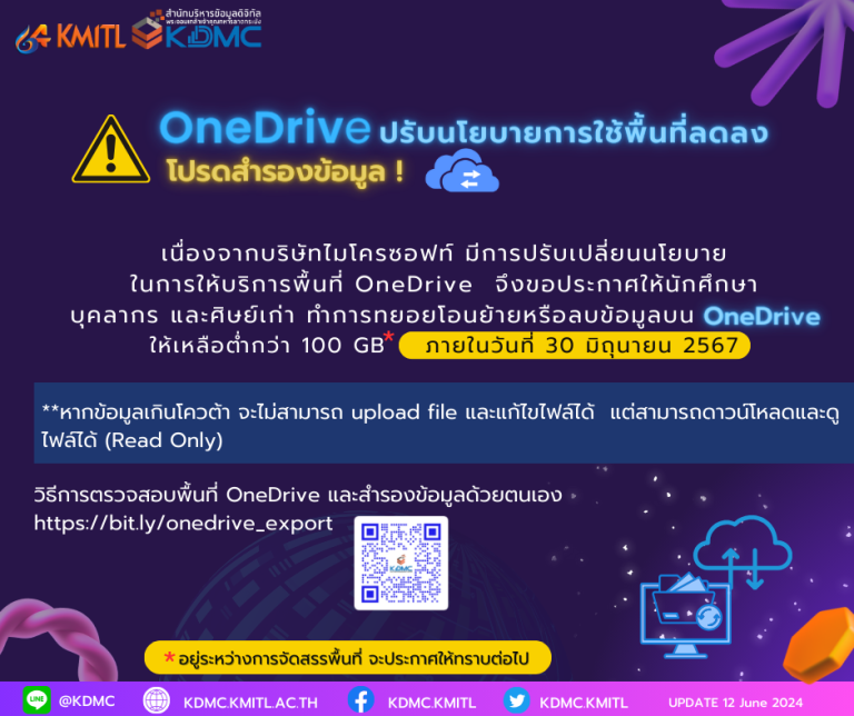 OneDrive ปรับนโยบายการใช้พื้นที่ลดลง โปรดสำรองข้อมูล ! - KDMC
